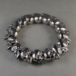 COOL Stainless Steel Human Skull Bead Bracelet, Polished Punk Gothic ...
