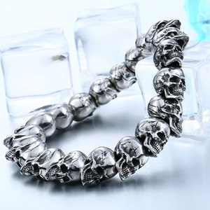 COOL Stainless Steel Human Skull Bead Bracelet, Polished Punk Gothic ...