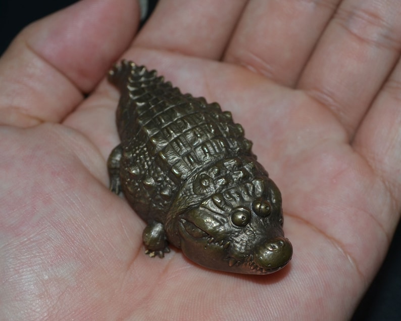 Fine Lovely Mini Fat crocodile Solid Copper Statue Handmade | Etsy