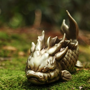 Fine Casting Brass Dragon Fish Statue Ornament Copper Metal - Etsy