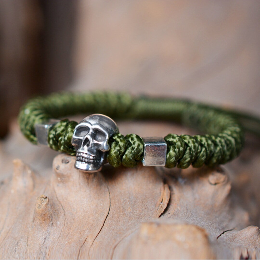Handmade S999 Sterling Silver Human Skull Bead Umbrella Rope - Etsy