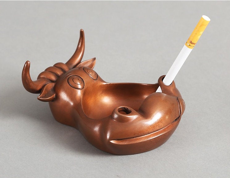 Solid Bronze Ashtray Pure Copper Metal Bull Head Ashtray - Etsy