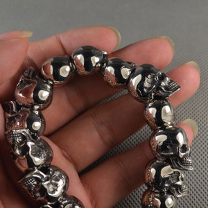 COOL Stainless Steel Human Skull Bead Bracelet, Polished Punk Gothic ...