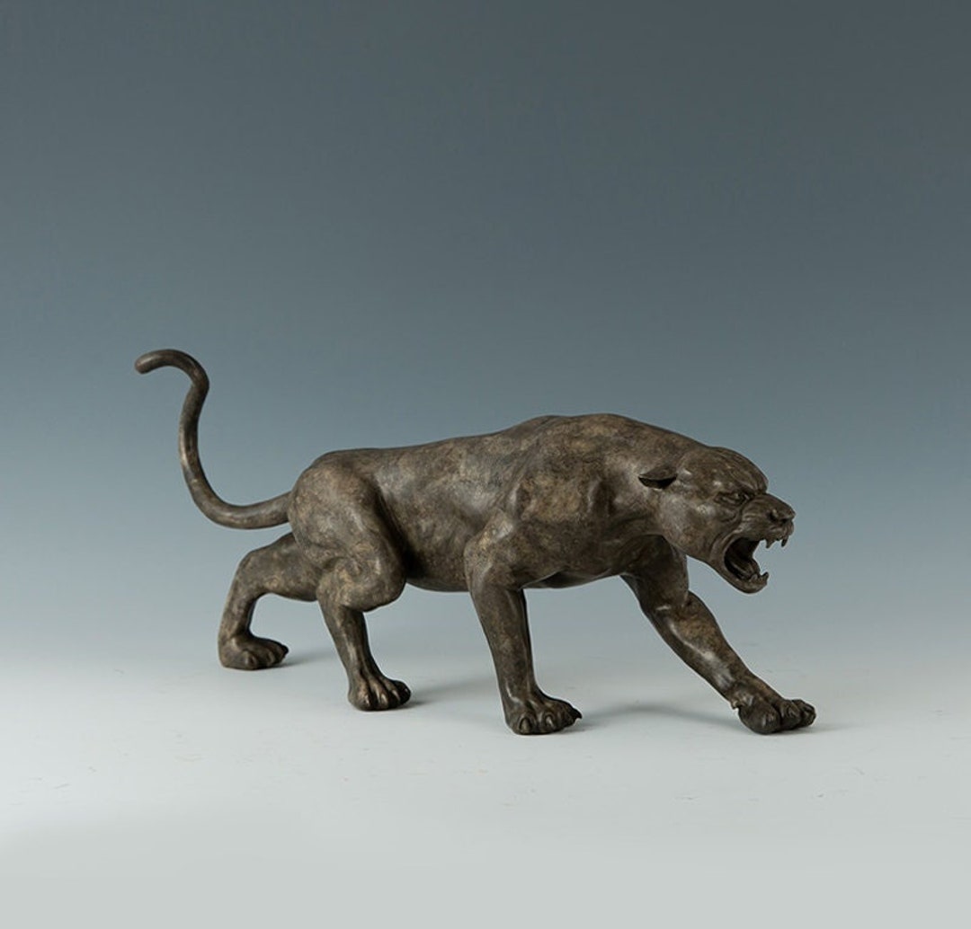 15 Brass Bronze Casting Black Leopard Statue, Lifelike Black Panther ...