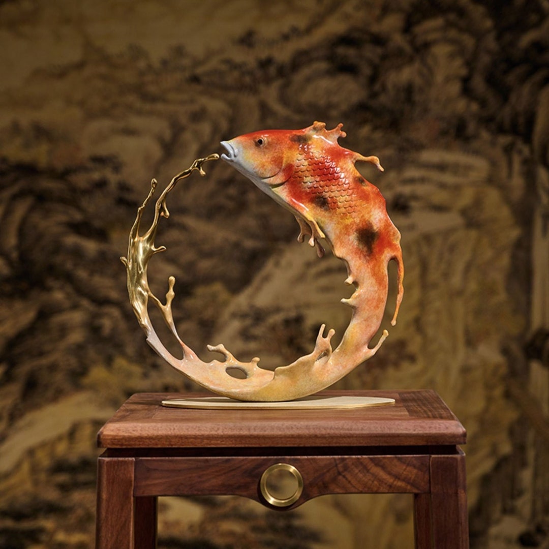 10 Inch Colored Brass Koi Carp Statue Crafts Decor, Lost Wax Casting ...