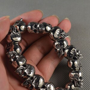 COOL Stainless Steel Human Skull Bead Bracelet, Polished Punk Gothic ...