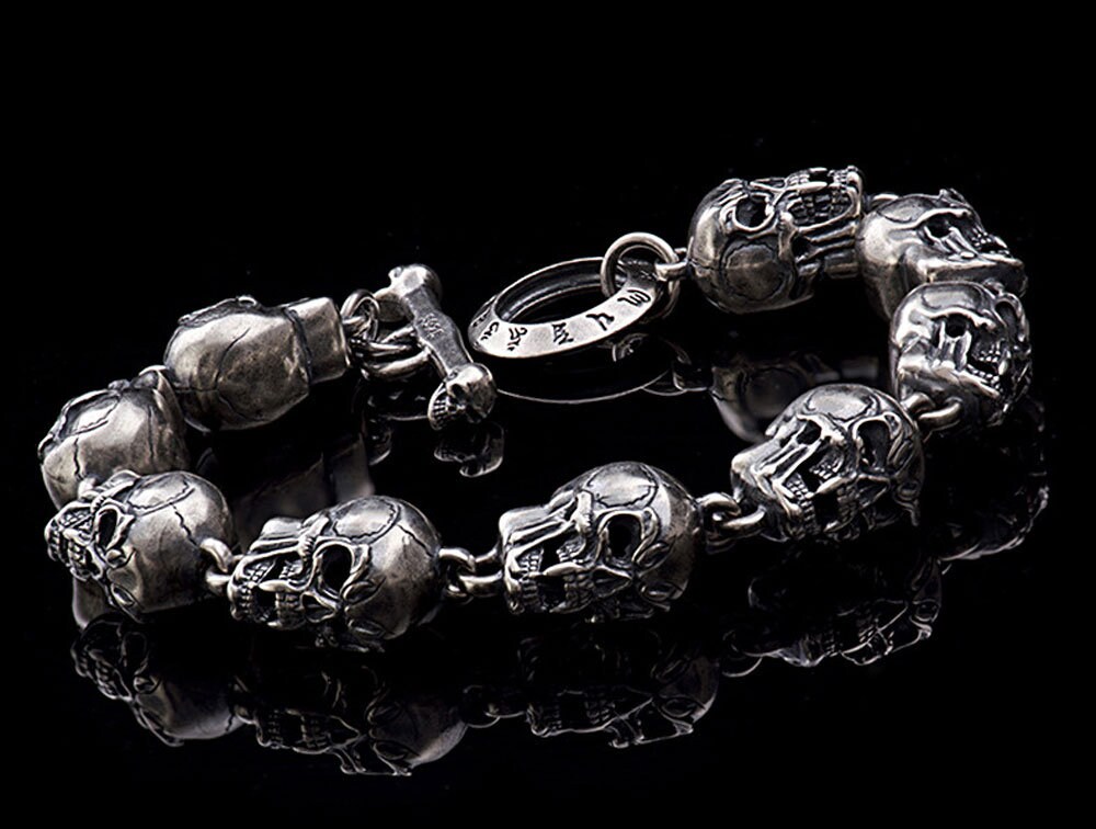 Handmade Fine 925 Sterling Silver Skull Bracelet Hand - Etsy