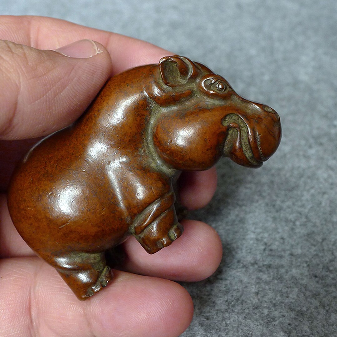 Small Hippo Solid Bronze Statue, Lost Wax Casting Copper Cute Hippo ...