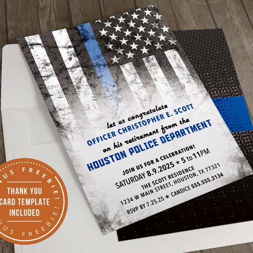 Police Retirement Welcome Sign Template Thin Blue Line Flag - Etsy