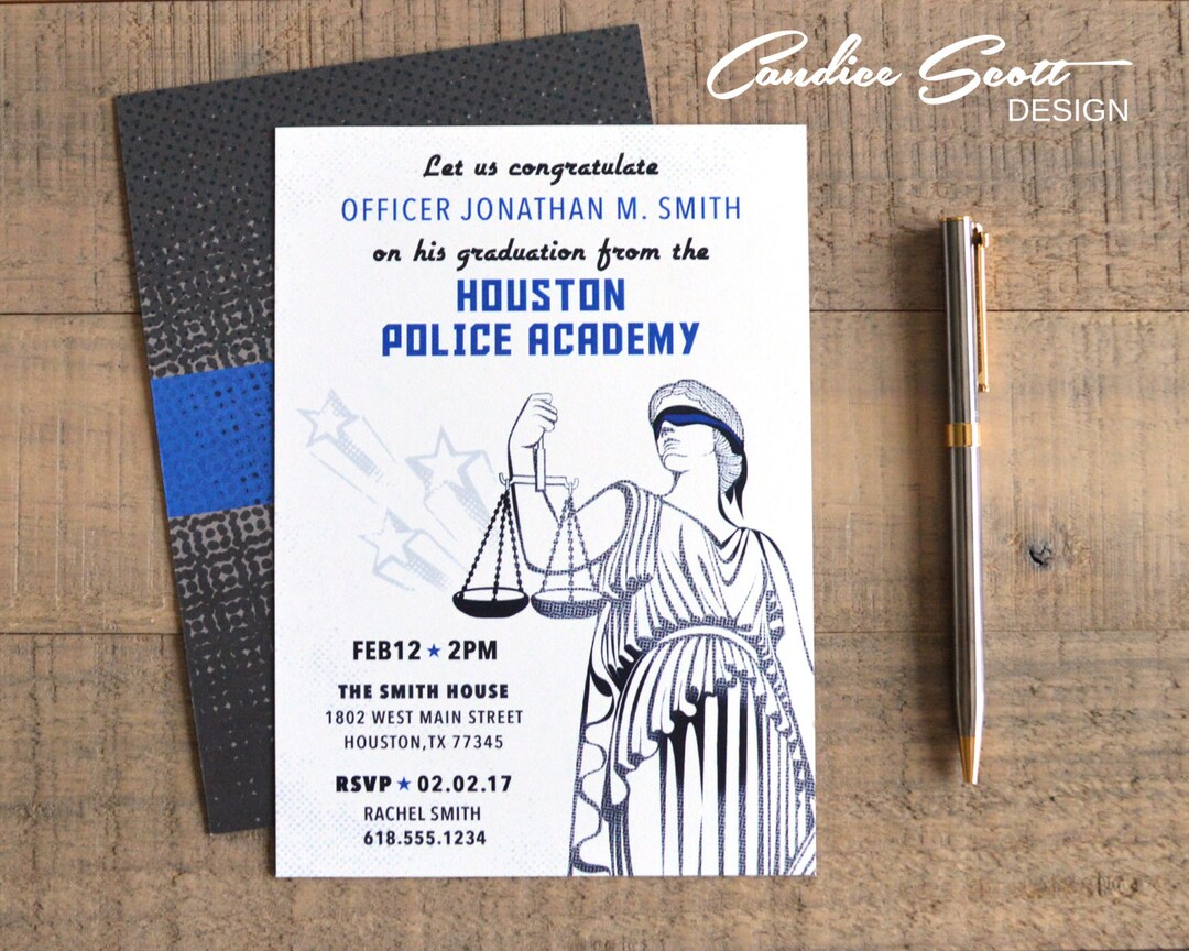 Police Graduation Invitation with Lady Justice and Thin Blue - Etsy México