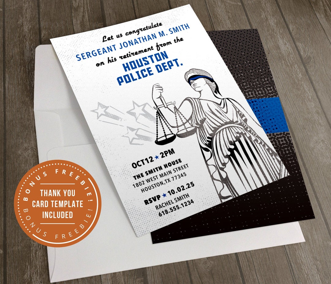 Police Officer Retirement Invitation With Matching Thank You - Etsy