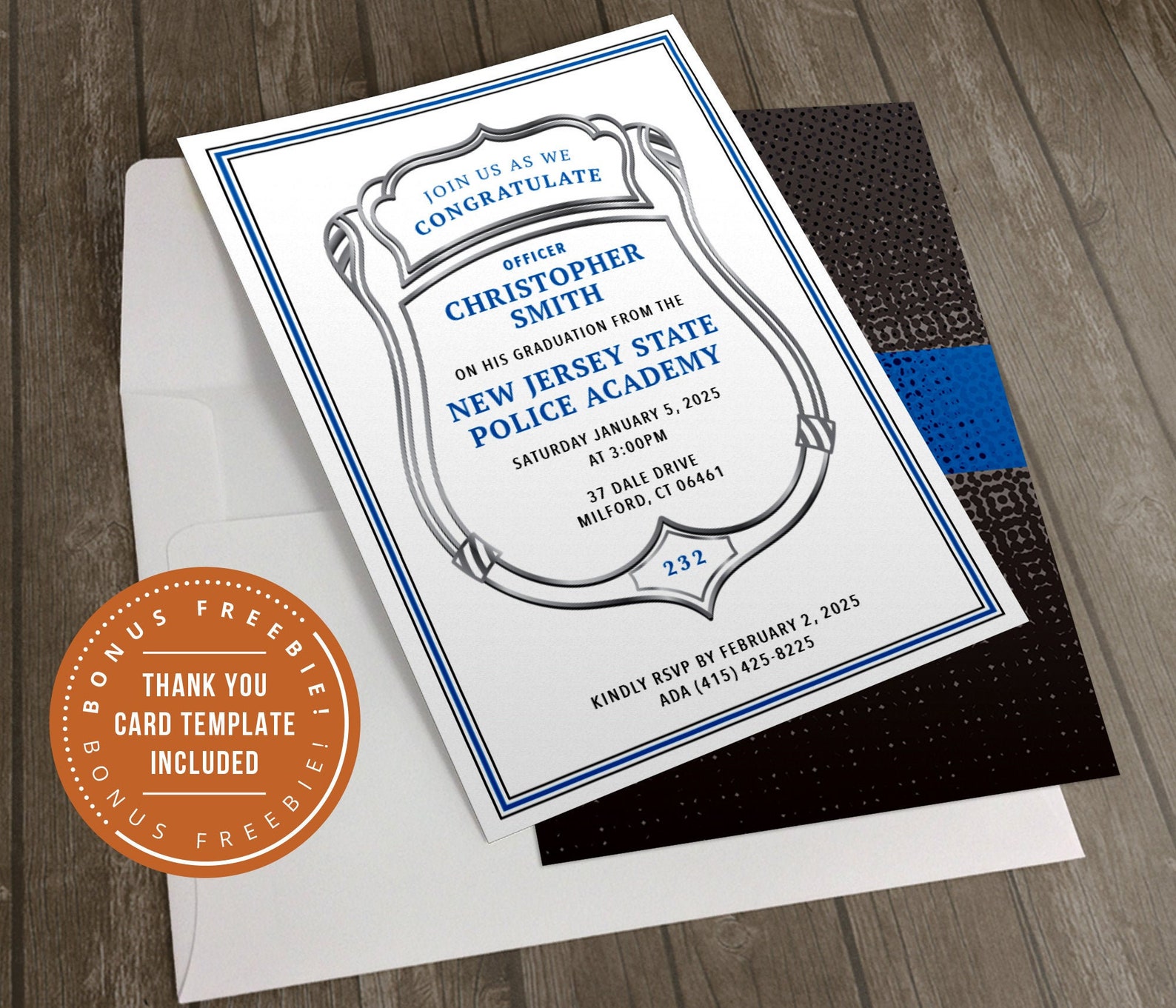 Formal Police Academy Graduation Invitation Silver Badge With Class ...