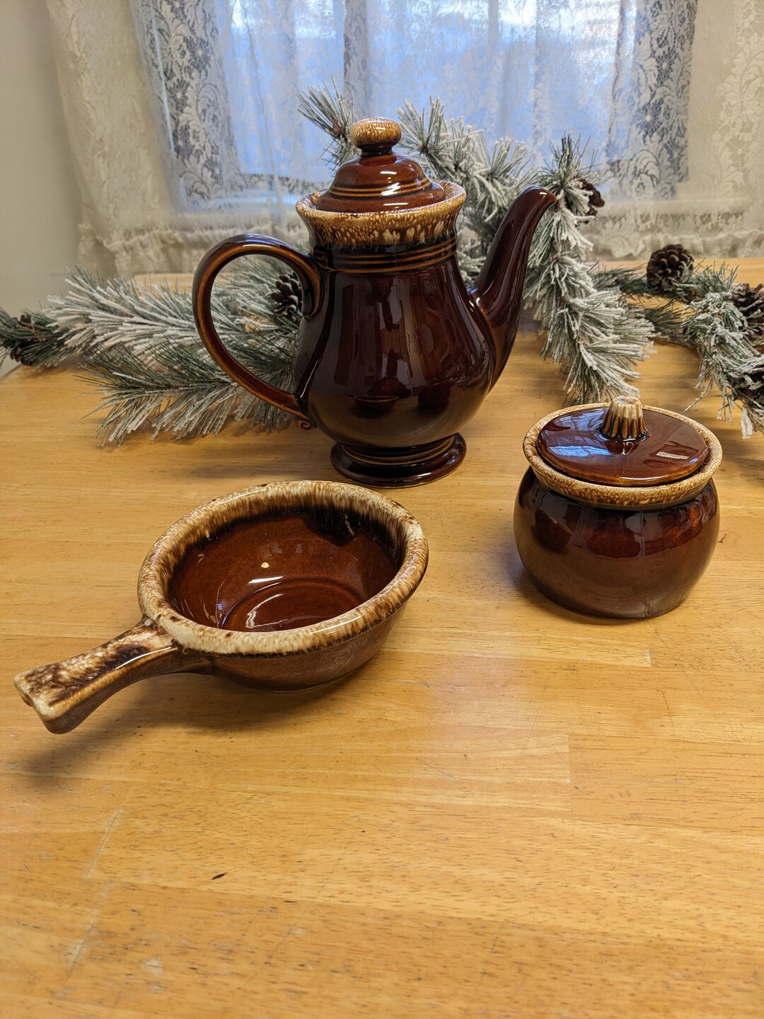 Hull oven Proof Brown Drip Ceramic Set Teapot - Etsy