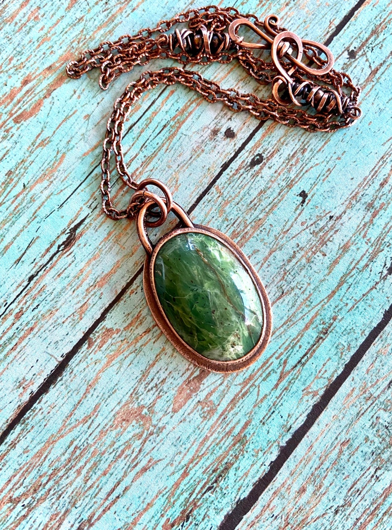 Green Opal Copper Necklacerustic Boho Copper Necklace7th Anniversary Giftartisan Metalwork ...