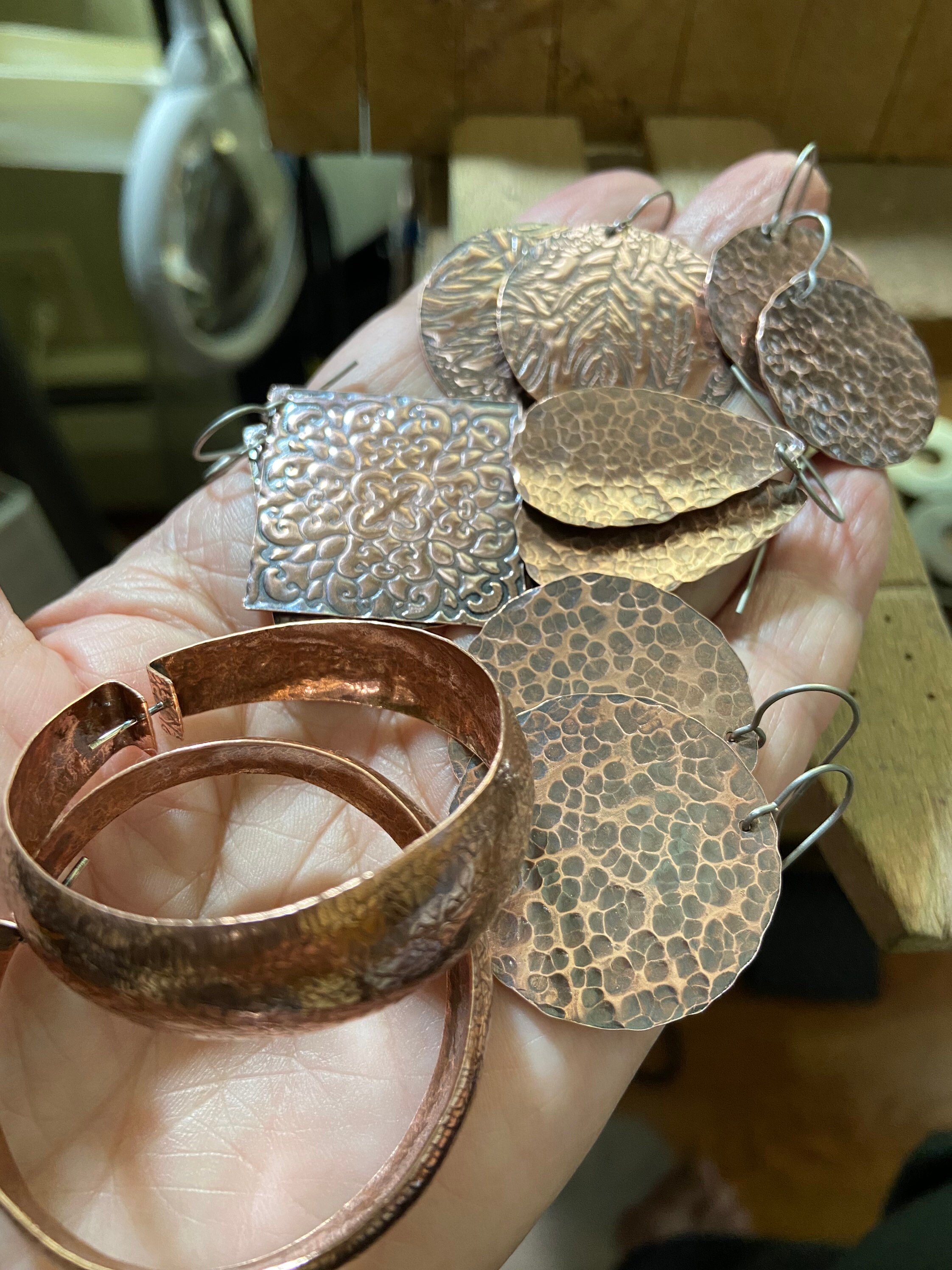 Antiqued Copper Square Embossed Earrings|rustic Hammered Copper ...