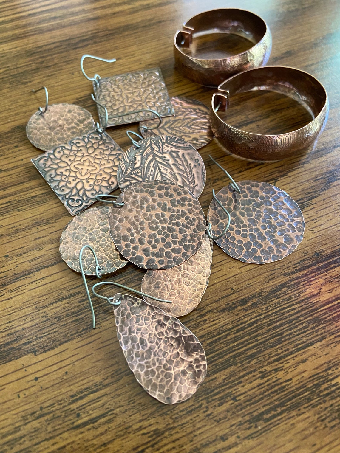 Antiqued Copper Square Embossed Earrings|rustic Hammered Copper ...