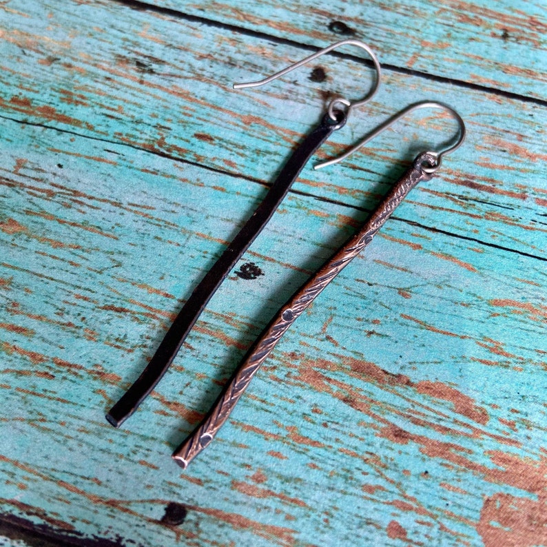 Copper Twig Earringsrustic Hammered Branch Copper Stick - Etsy