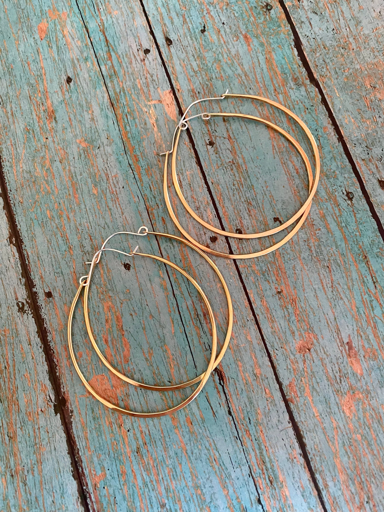Round Nugold Hoops|golden Hand Forged Hoops|handmade Metalwork Artisan ...