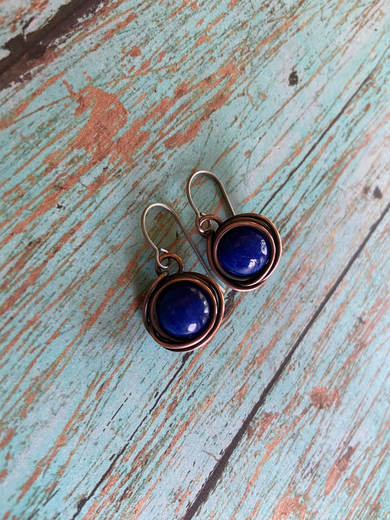 Colorful Copper Earringswire Wrapped Artisan Earringsboho - Etsy