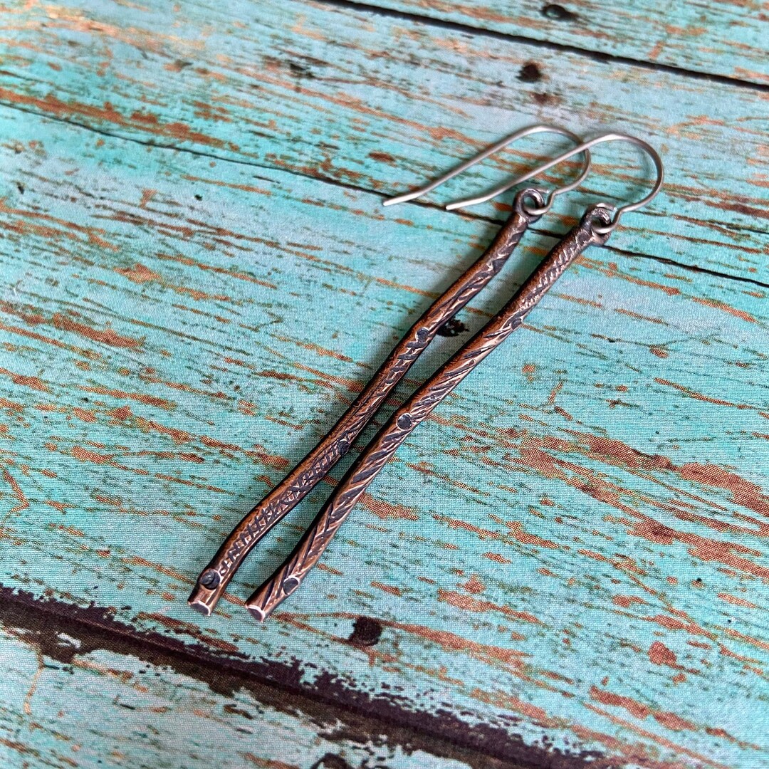Copper Twig Earringsrustic Hammered Branch Copper Stick ...