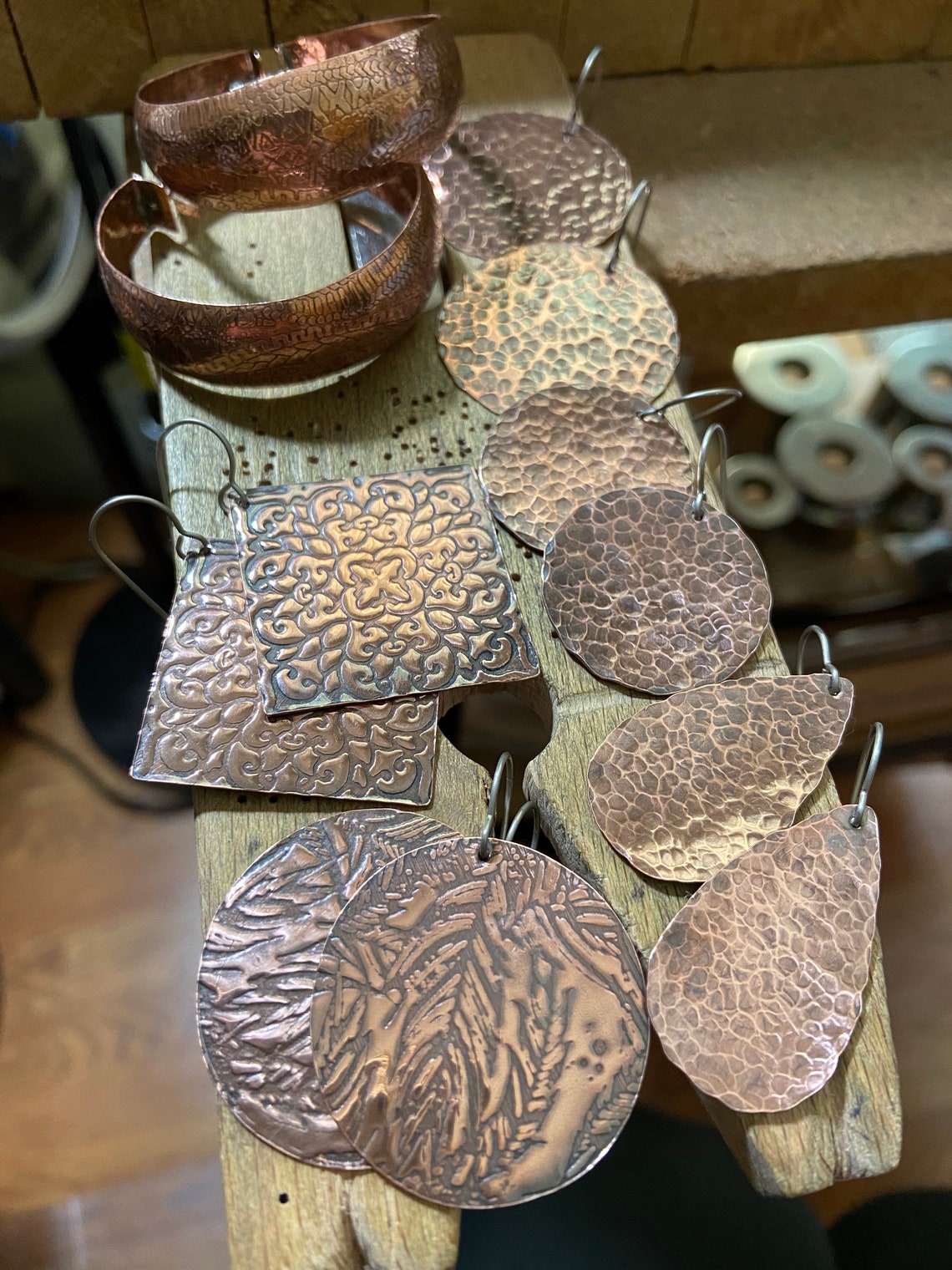 Antiqued Copper Square Embossed Earrings|rustic Hammered Copper ...