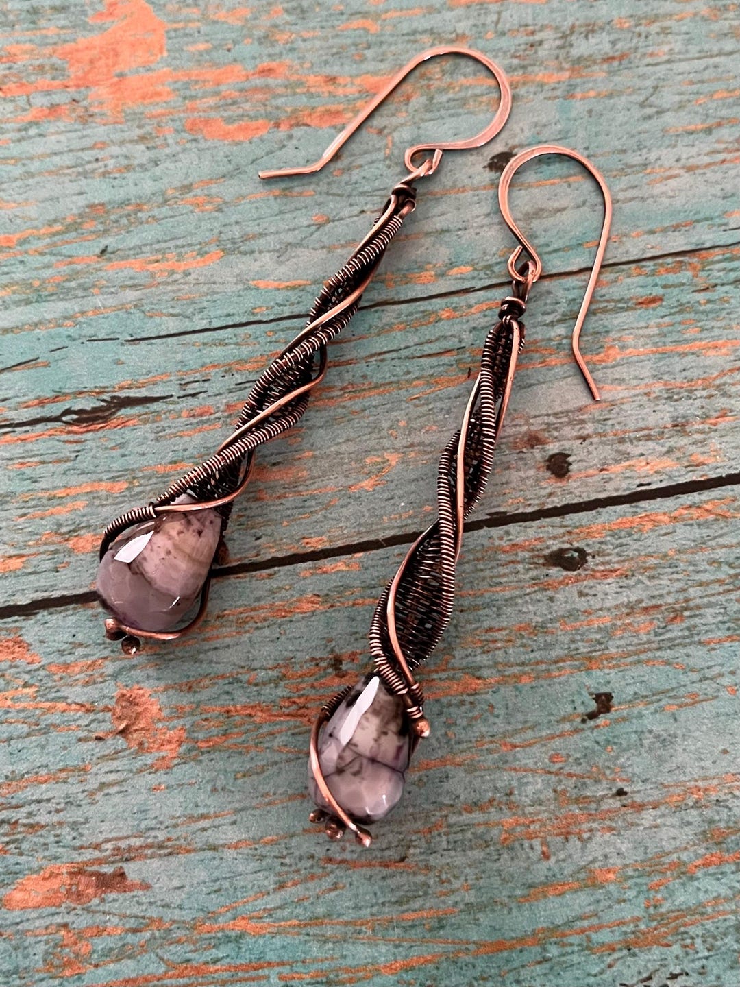 Wire Wrapped Copper Twig Earringsantiqued Copper Wire Wrapped Artisan ...