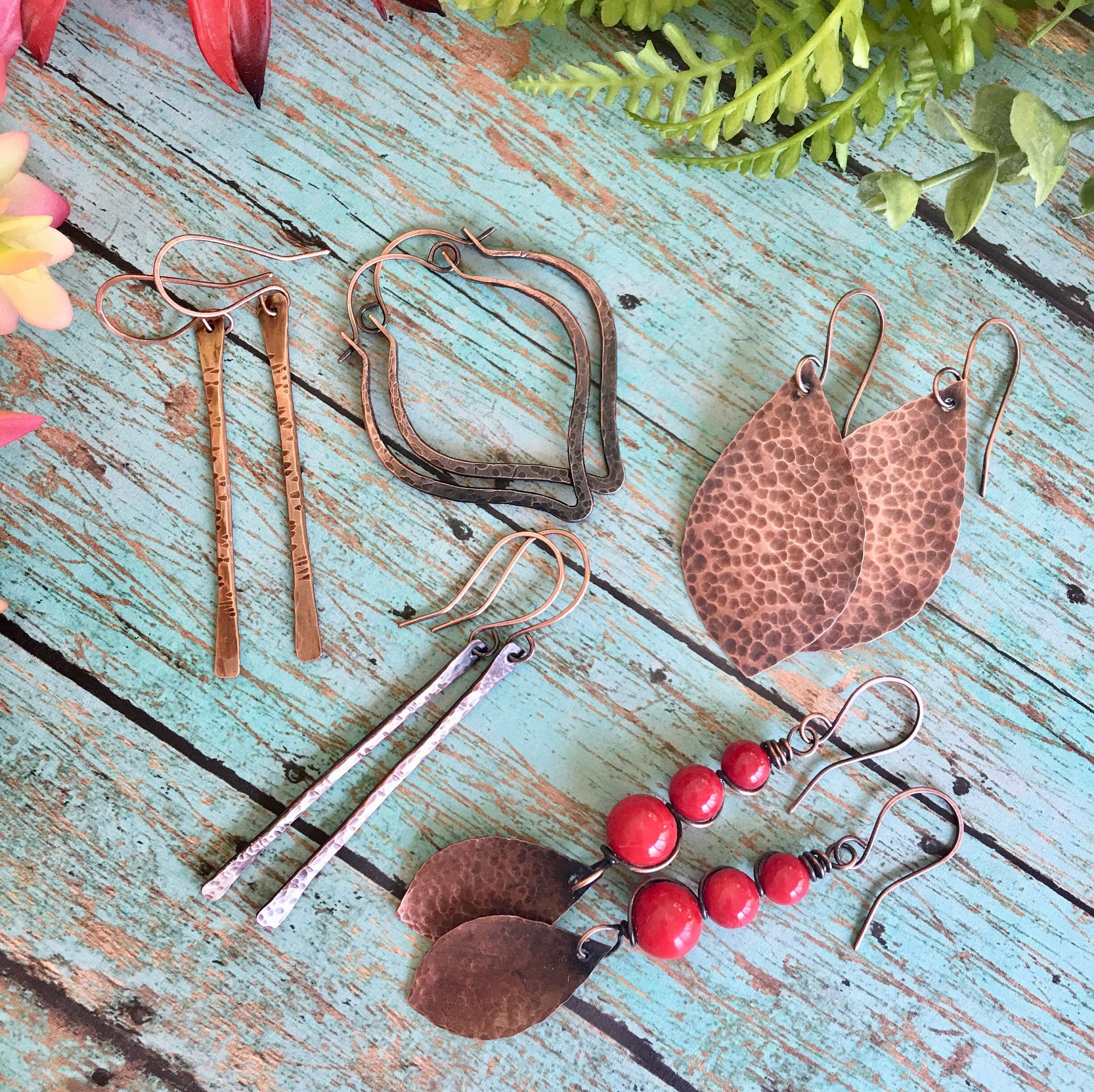 Copper Twig Earringsrustic Hammered Branch Copper Stick | Etsy