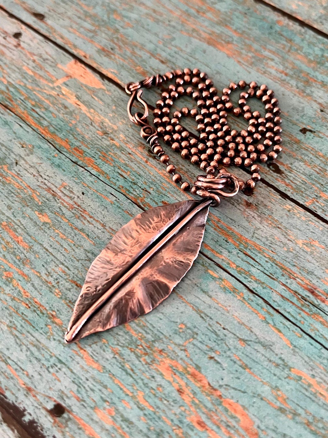 Foldformed Copper Leaf Pendant|rustic Handforged Copper Necklace ...