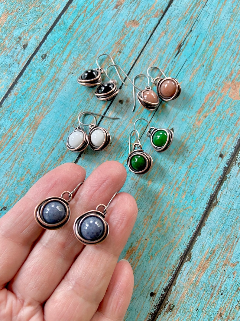 Colorful Copper Earringswire Wrapped Artisan Earringsboho - Etsy