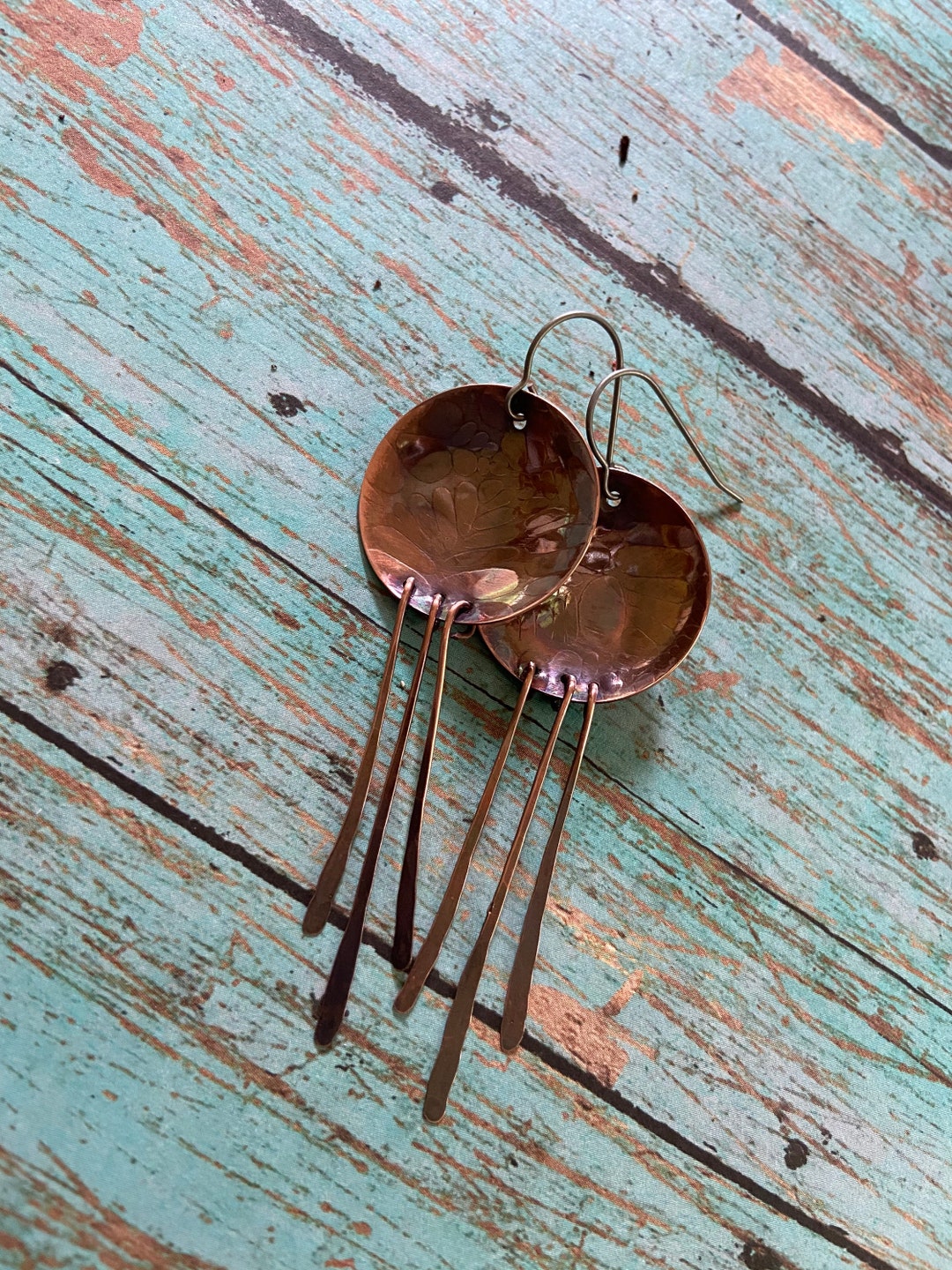 Long Copper Fringe Earringsbohemian Long Fringeartisan Fringe ...