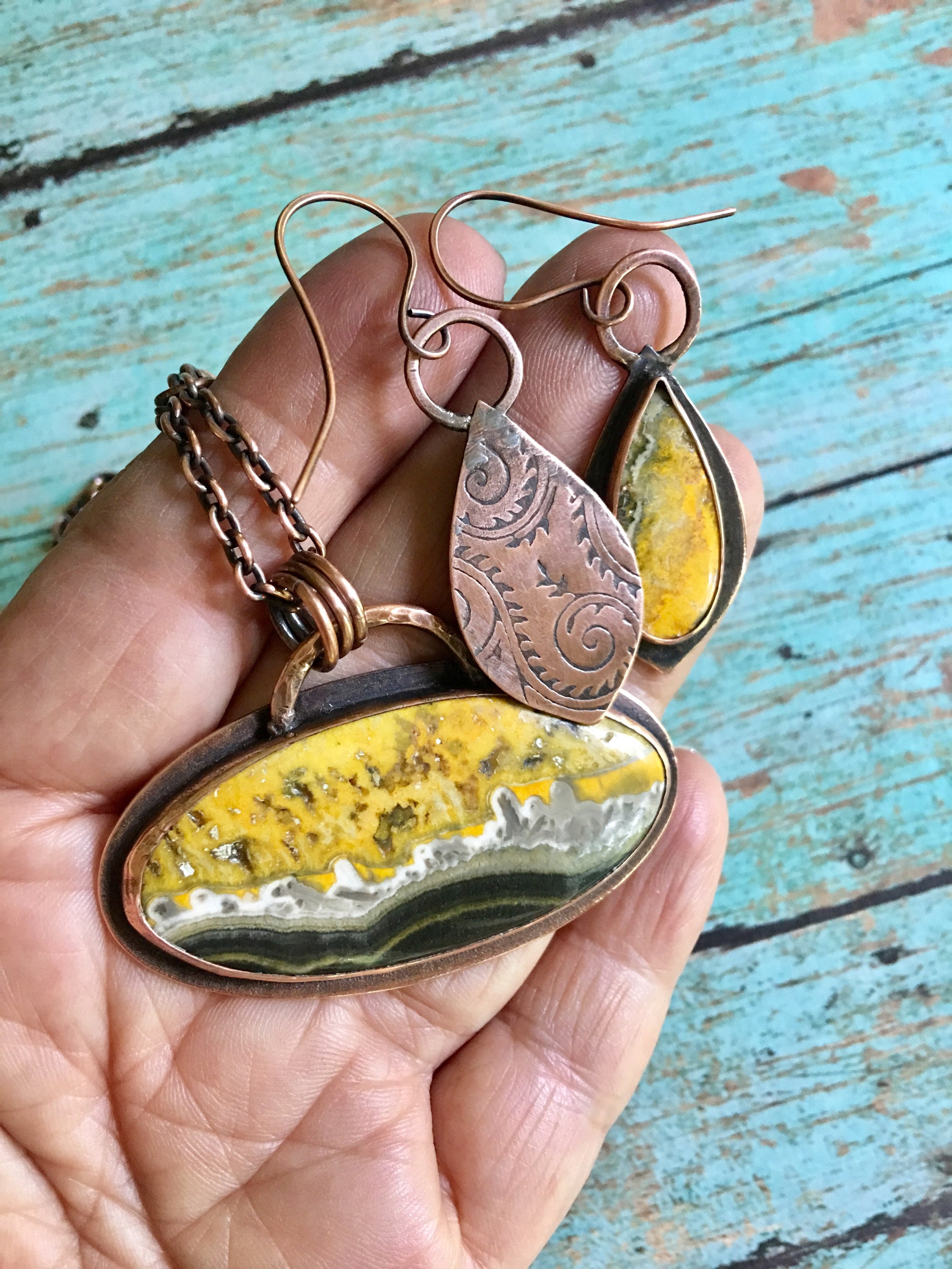 Rustic Boho Artisan Copper Setbumblebee Jasper Copper Set | Etsy