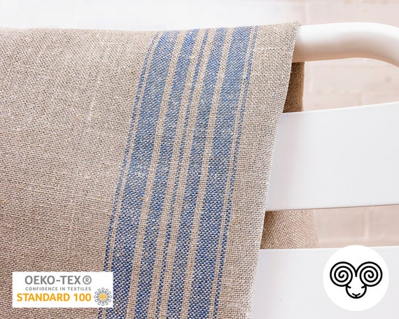 Blue Striped Linen Flax Fabric / OEKO-TEX® Certified / by | Etsy
