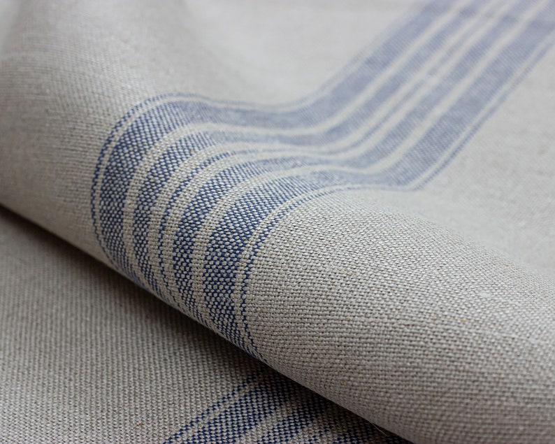 Blue Striped Linen (flax) Fabric / OEKO-TEX® Certified / by the Yard or ...