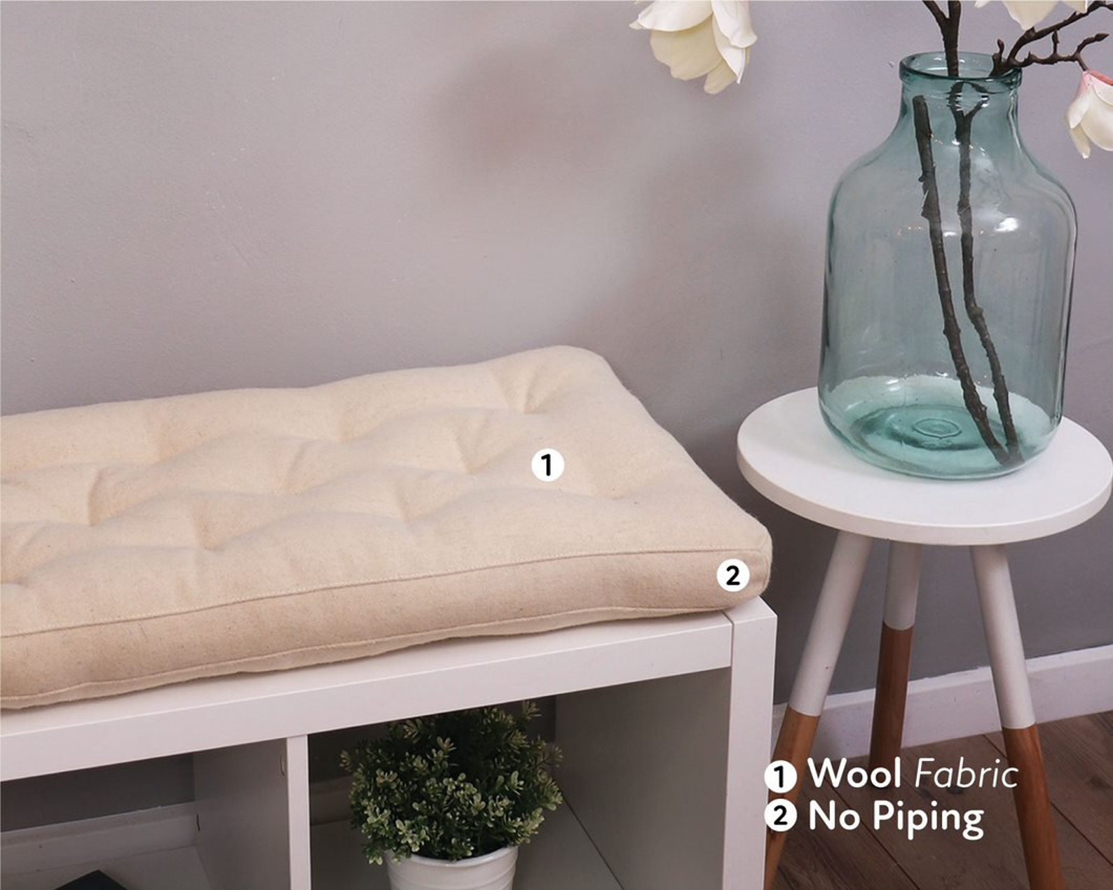 2" Tufted Wool Seat Cushion / Made to Order From Organic and Oeko-tex ...