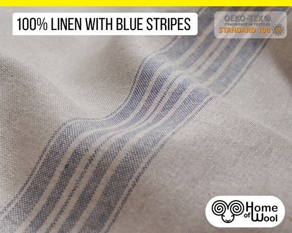 Blue Striped Linen flax Fabric / OEKO-TEX® Certified / by - Etsy