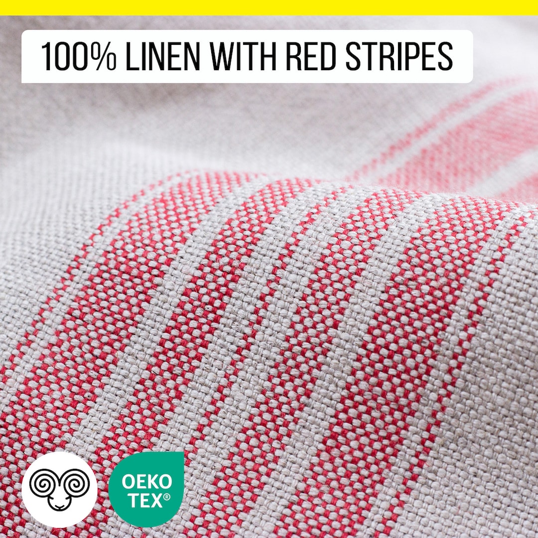 Red Striped Linen (flax) Fabric / OEKO-TEX® Certified / Width 150 Cm ...