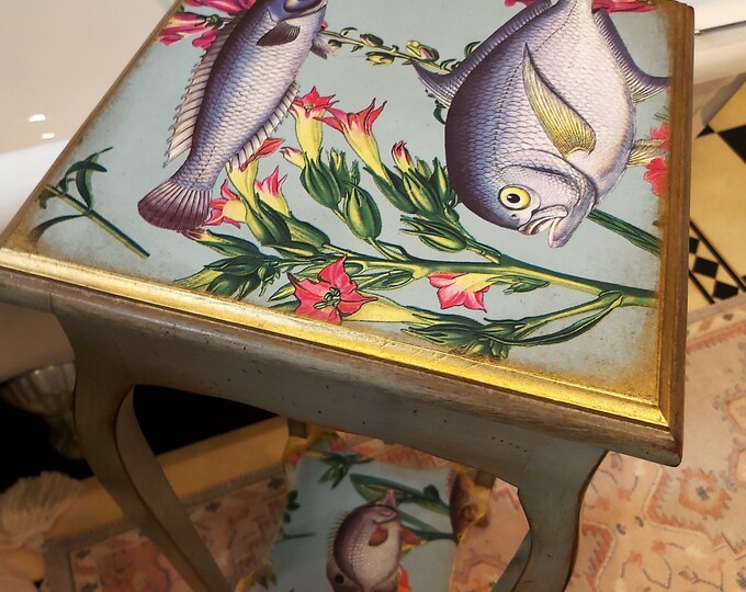 Stylized Lagoon Fish Side Table/plant Stand With Lower Shelf. - Etsy