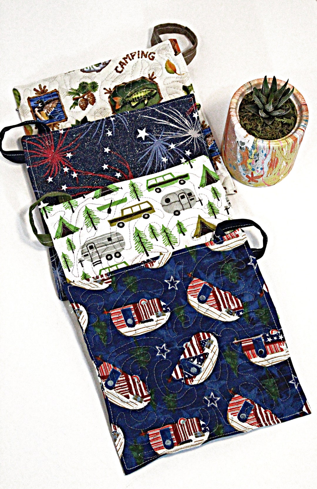 Quilted Potholders, Fabric Hot Pads Colorful Camping Pring Cotton Pot ...