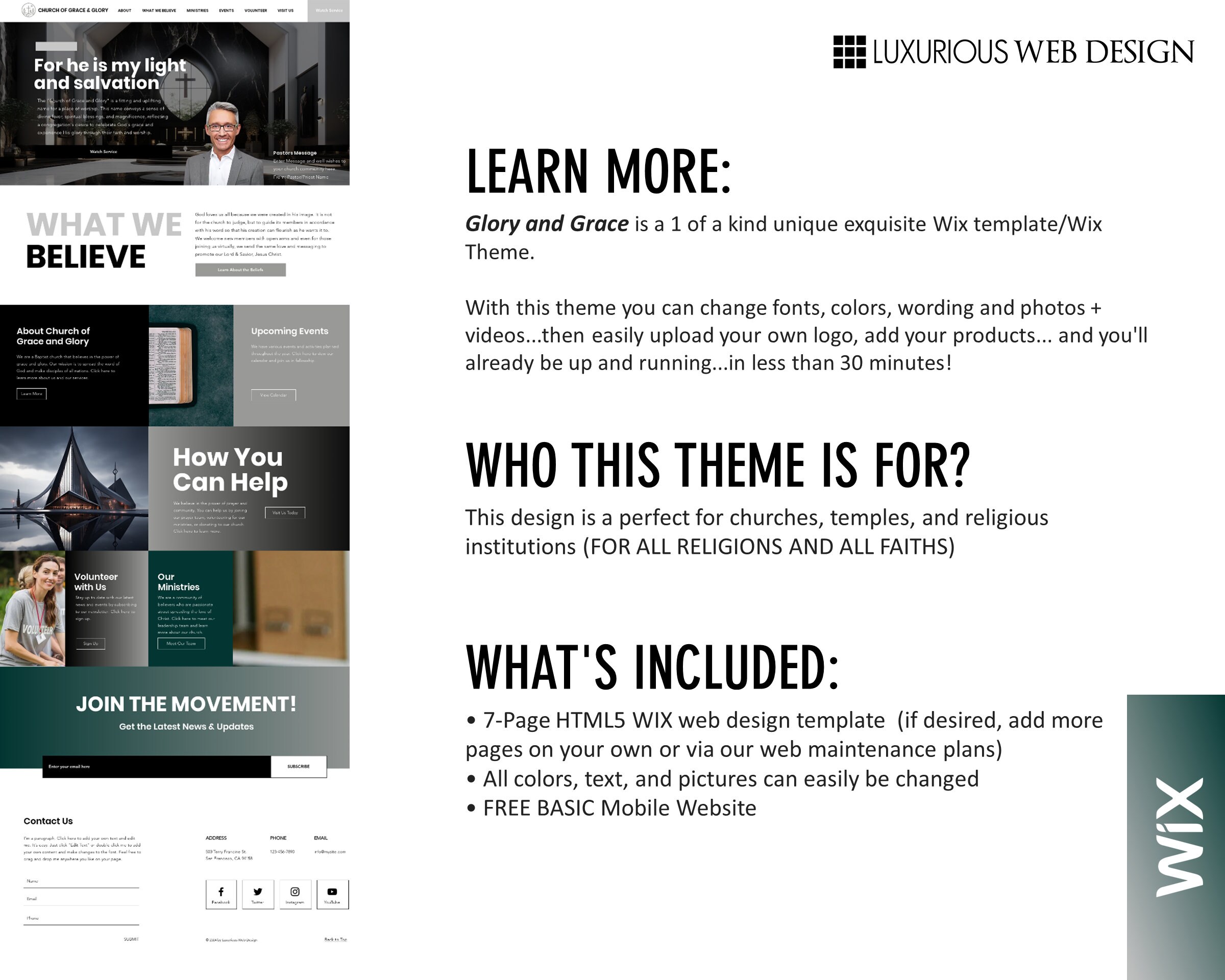Glory and Grace Church Website, Church Website Template, Wix Template ...