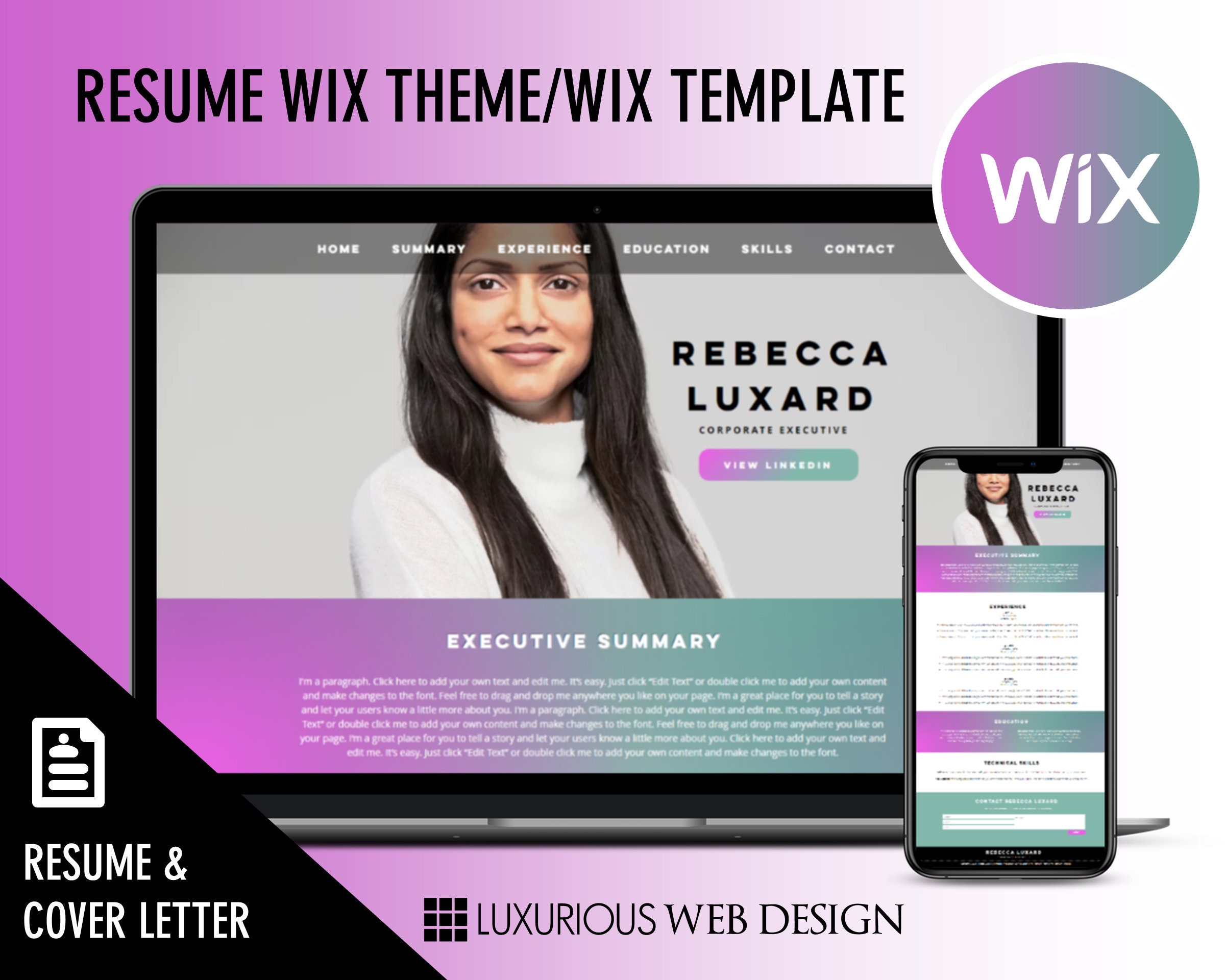 Luxard Resume - Resume Website, Resume Template, Wix Template, Wix ...