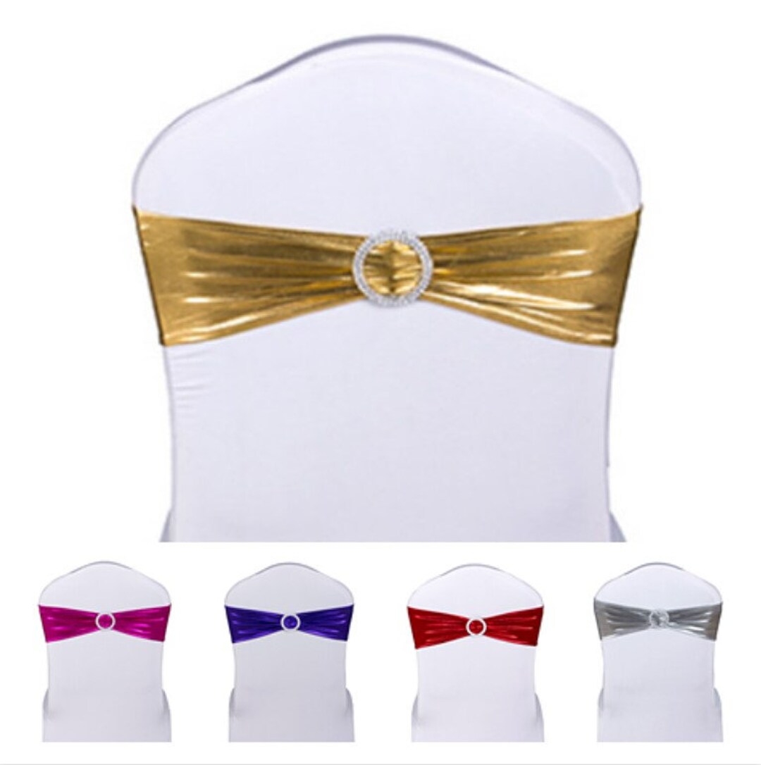 Gold Metallic Spandex Chair Bands With Buckle Wedding Chair Ribbon ...