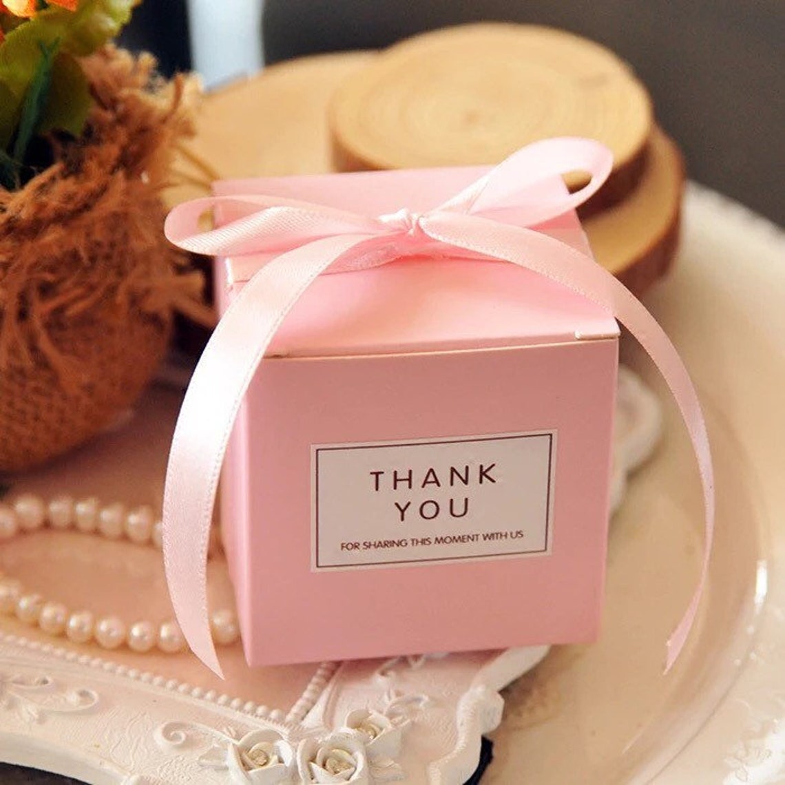 100pcs Pink Wedding Party Favor Boxes With Stickers Ribbon | Etsy