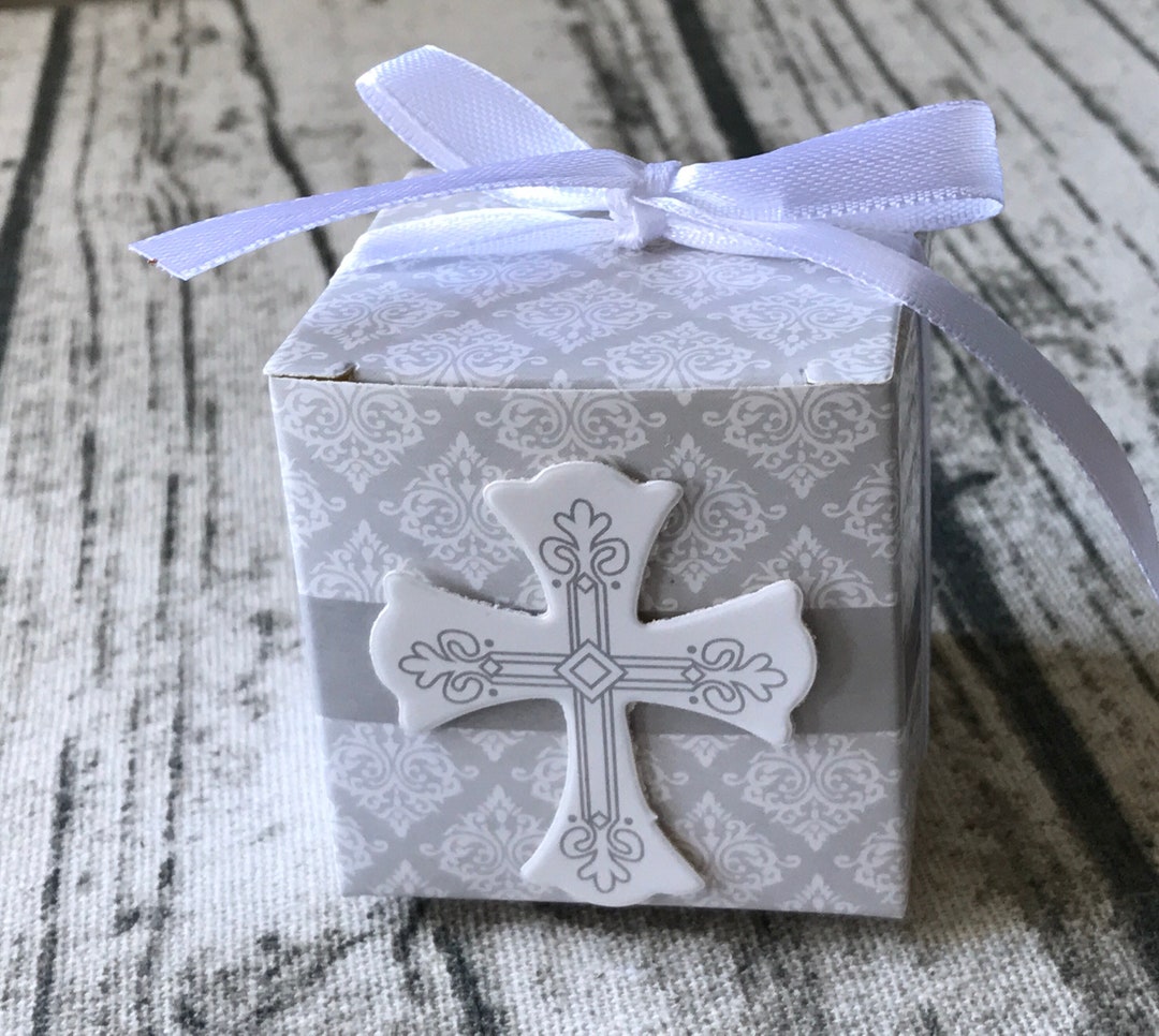 100pcs Cross Christening Favor Boxes With Ribbon • Baptism Church ...