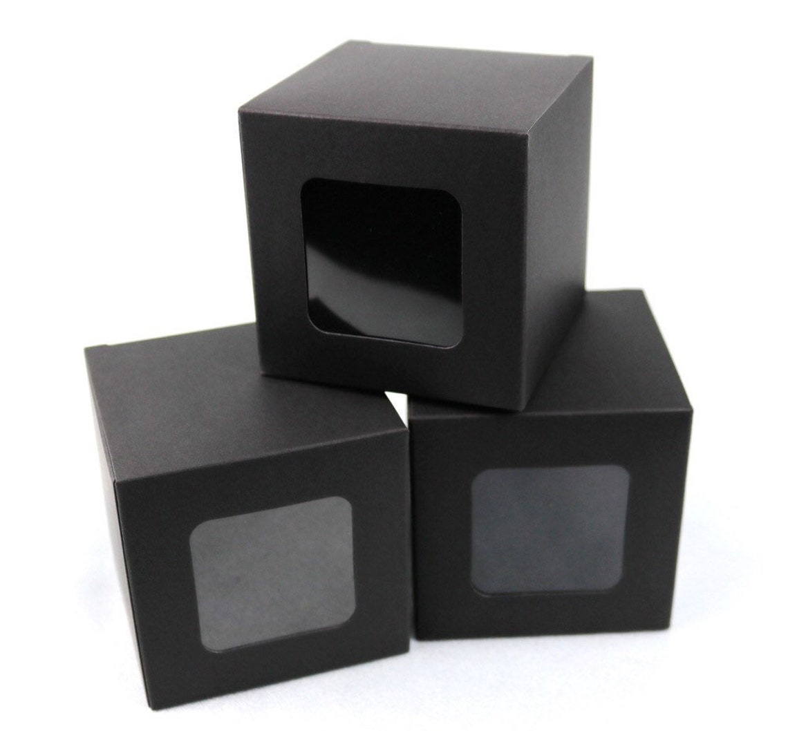 100x Clear Window Black Paper Box | Wedding Baptism Birthday Shot Glass ...