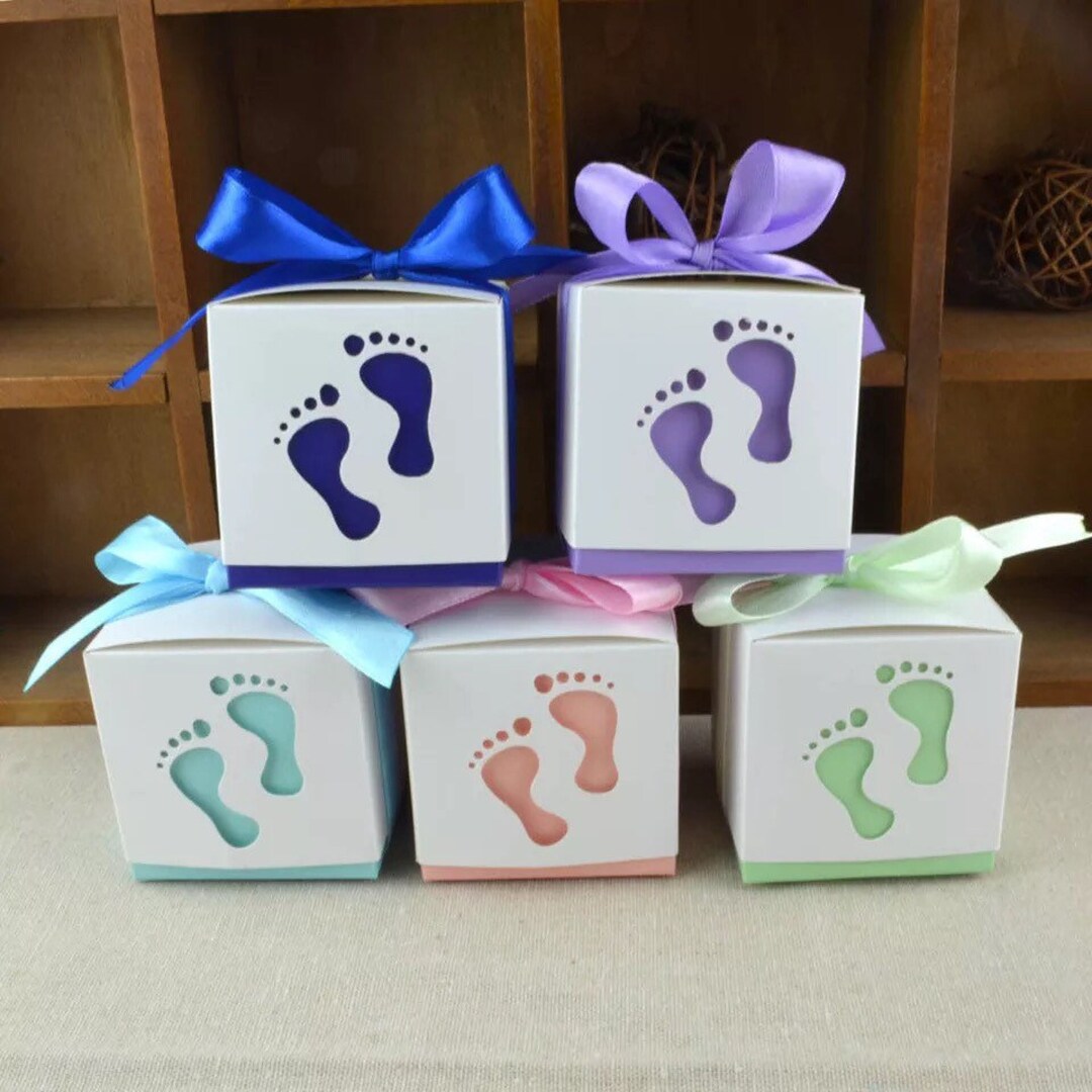 100 Blue Pink Baby Feet Baby Shower Favor Boxes | Green Purple Blue ...