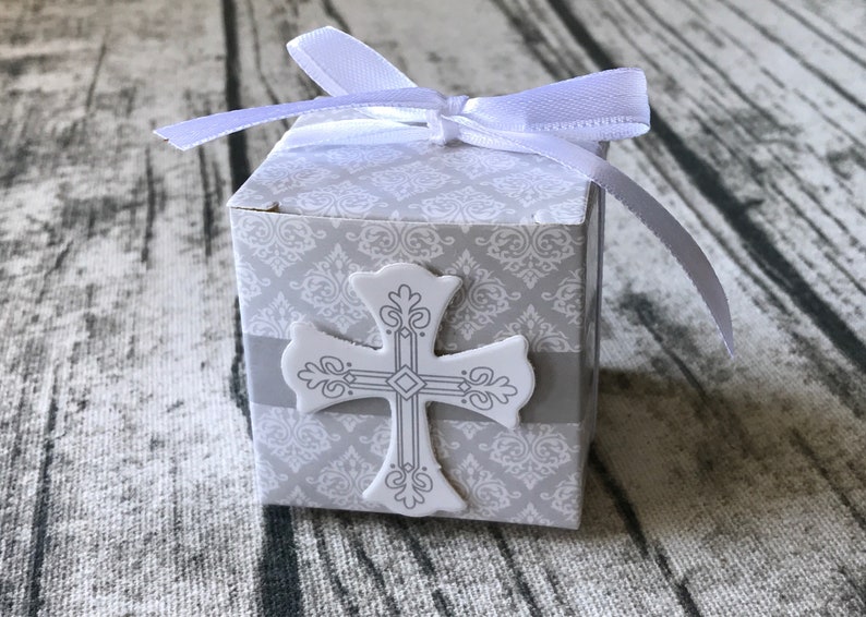 100pcs Cross Christening Favor Boxes With Ribbon • Baptism Church ...
