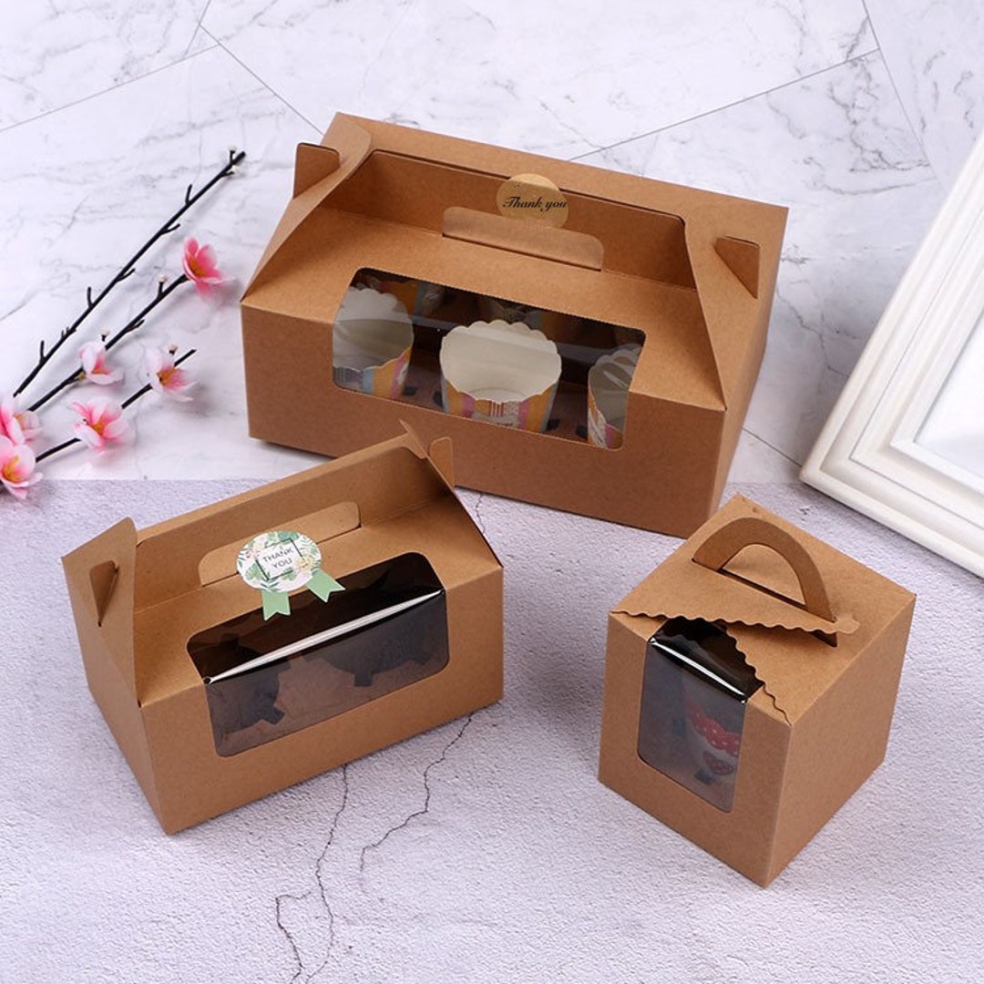 100 Kraft Boxes Cupcake Muffin Tart Dessert Cup Favor Boxes With Handle ...