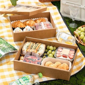 25pcs Kraft Cardboard Picnic Container Box, Disposable Party Catering ...