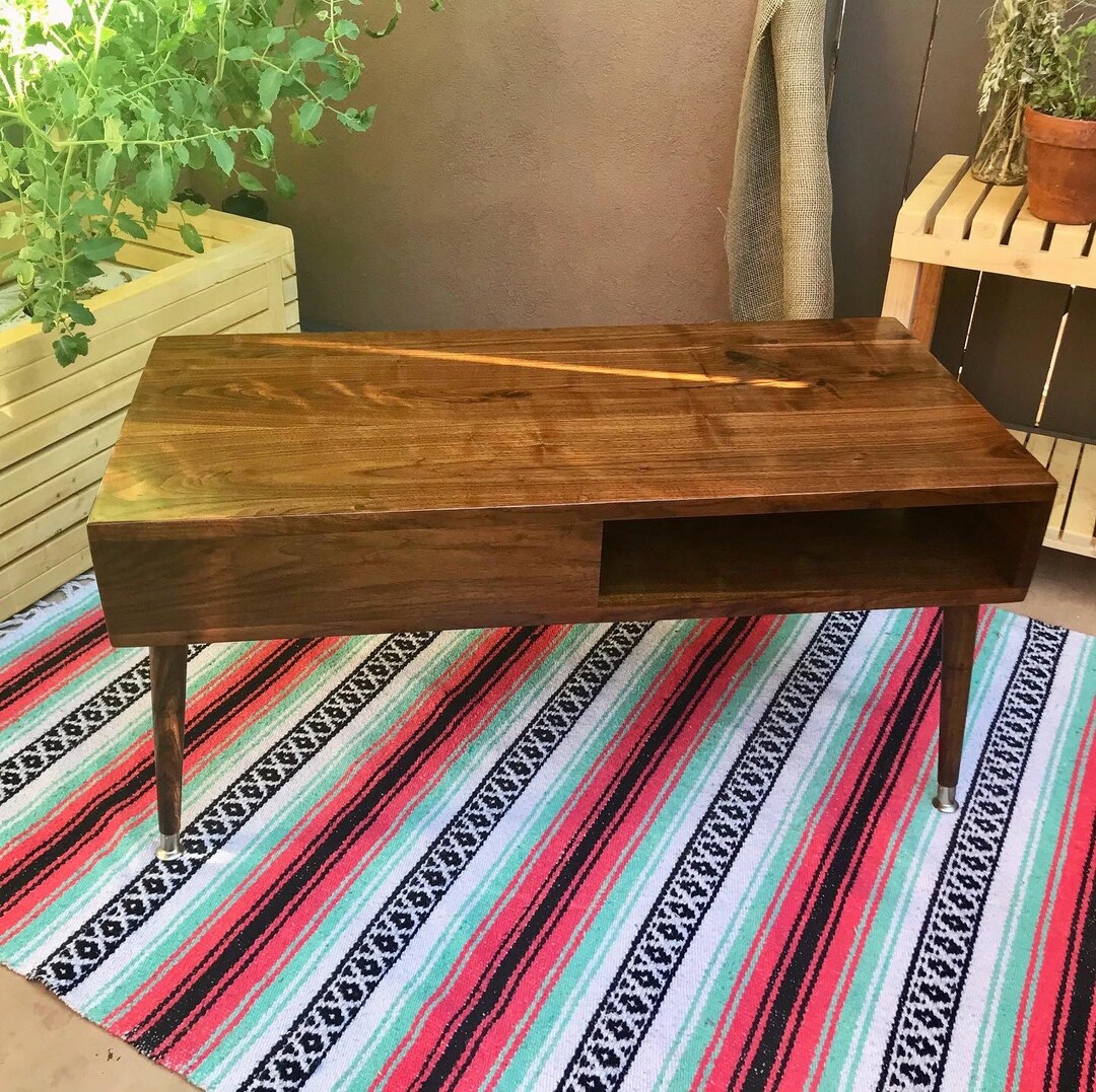Custom Retro Midcentury Modern Wood Coffee Table on Danish Wooden Legs ...