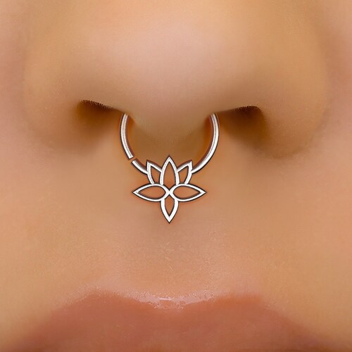 Tiny Silver Flower Septum Ring for Pierced Nose. Sterling - Etsy